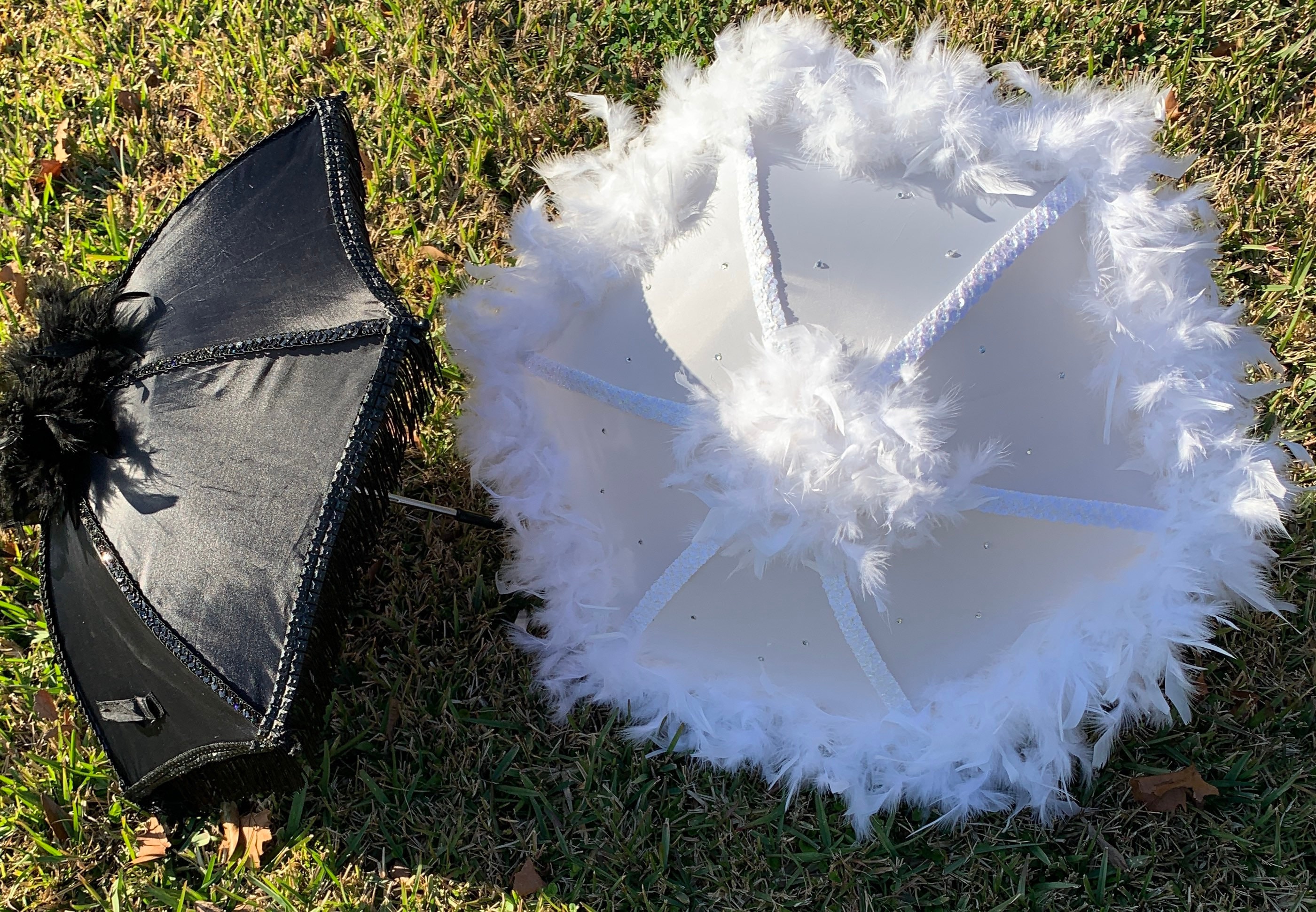 Rhinestone Bride and Groom Umbrellas, Feather Boa Trim, Second Line ...