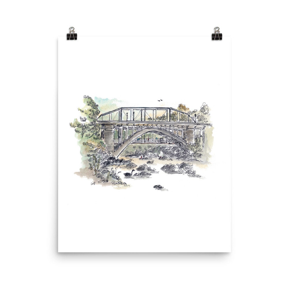 Folsom Rainbow Bridge (portrait) - Sacramento Watercolor Print ...