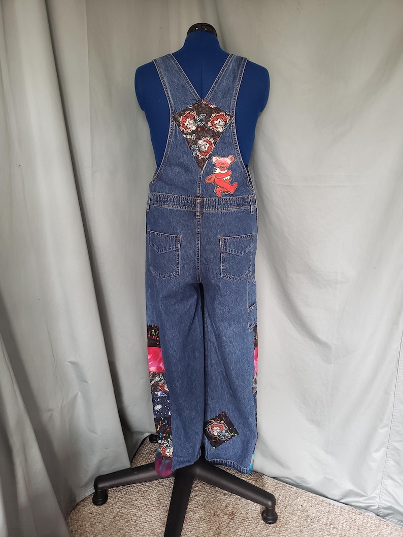 Large (no Tags) Denim Overalls Repurposed Blue Patchwork Upcycle OOAK ...