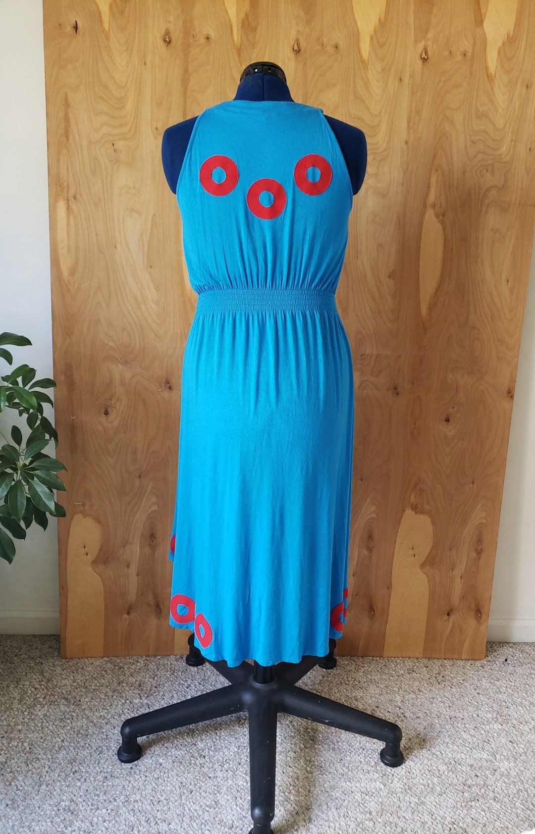 Lady's Large Repurposed Blue Dress High Low Hem Fishman Red Donuts ...