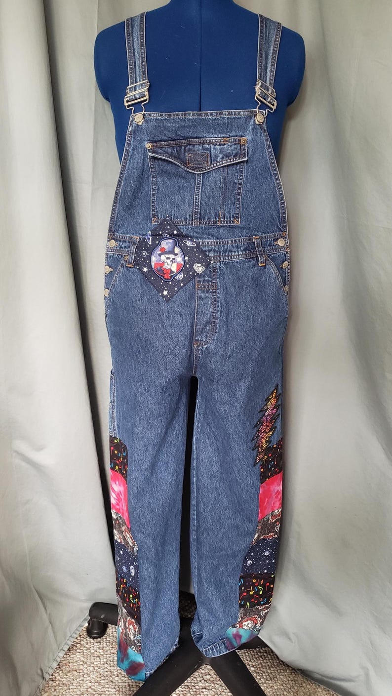 Large (no Tags) Denim Overalls Repurposed Blue Patchwork Upcycle OOAK ...
