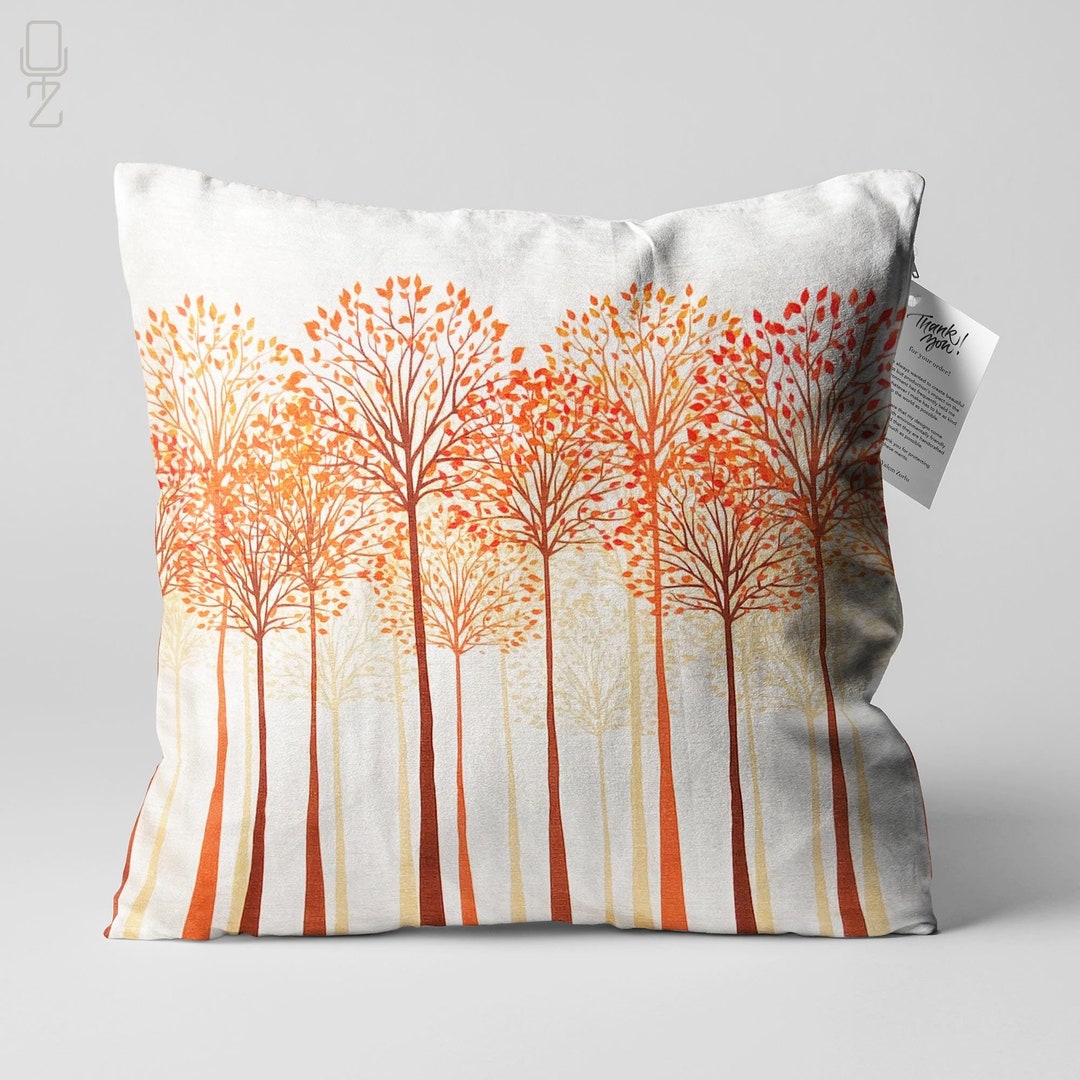 Midcentury Modern Cushion Cover, Orange Abstract Tree Pillow Cover ...