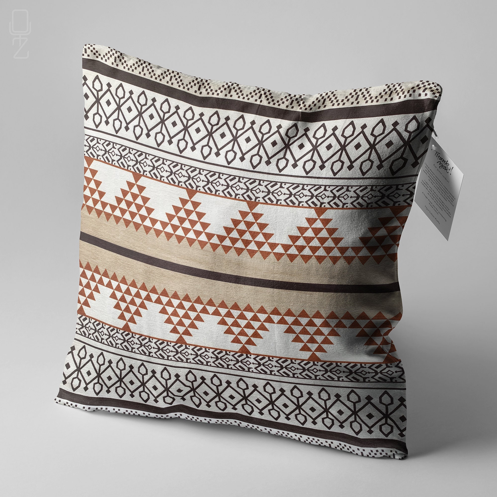 Aztec Pattern Throw Pillow Cover With Geometric Brown Lines, Double ...