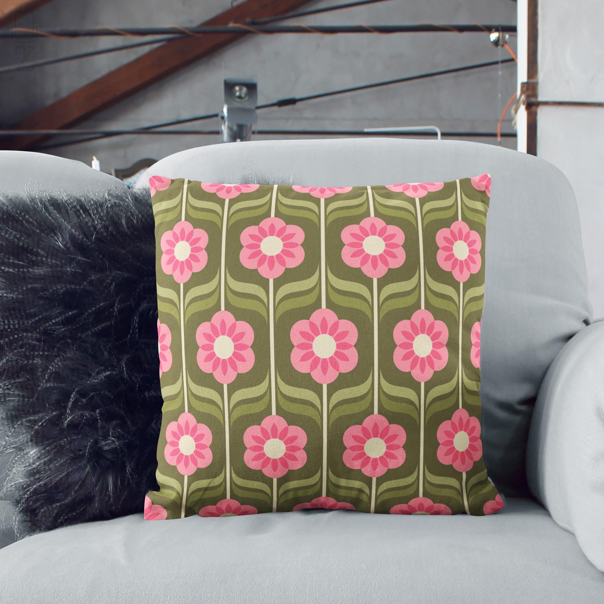 Retro Floral Cushion Cover - Mid Century Modern Boho Home Decor ...