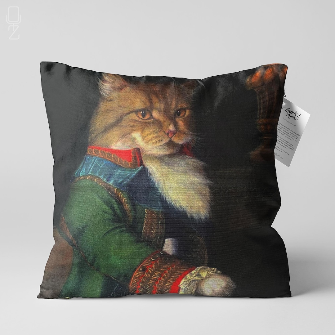 Royal Cat Painting Cushion Cover: Double-sided Chenille Throw Pillow ...