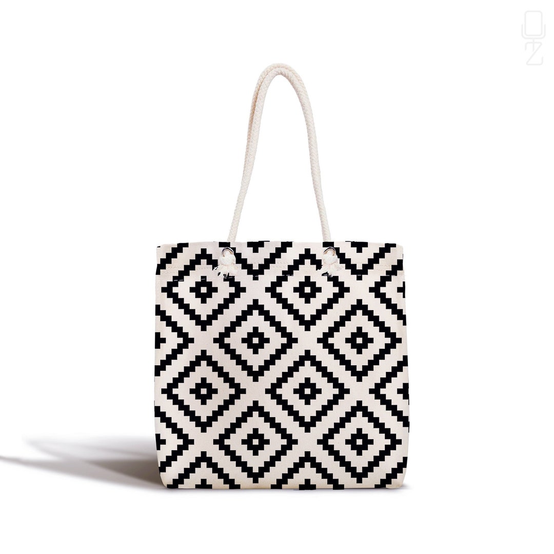 Tote Bag With Black Aztec Pattern Theme |size 45x50x7cm |double Sided ...