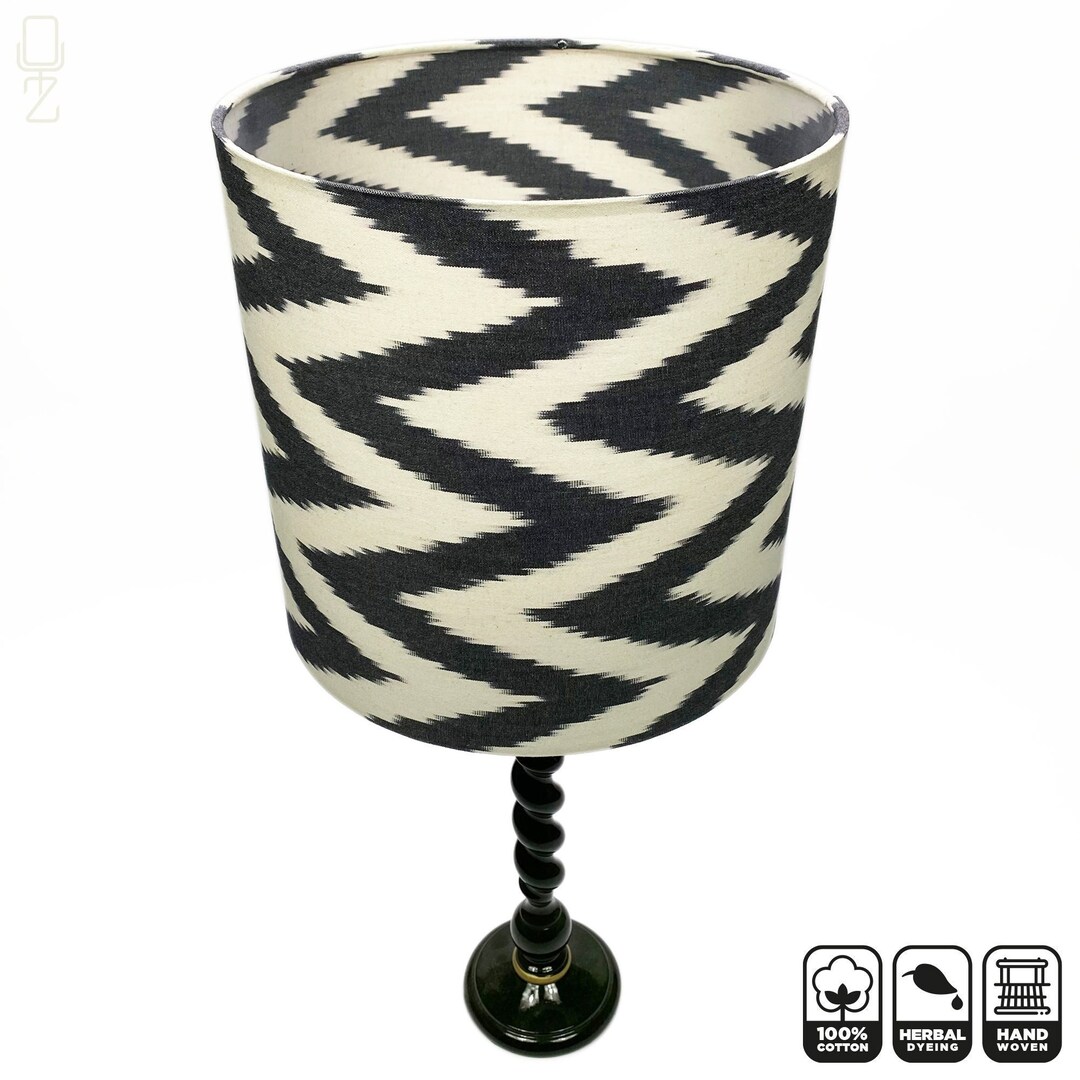 Black Lamp Shade Zig Zag Pattern From Handwoven Traditional IKAT Fabric ...