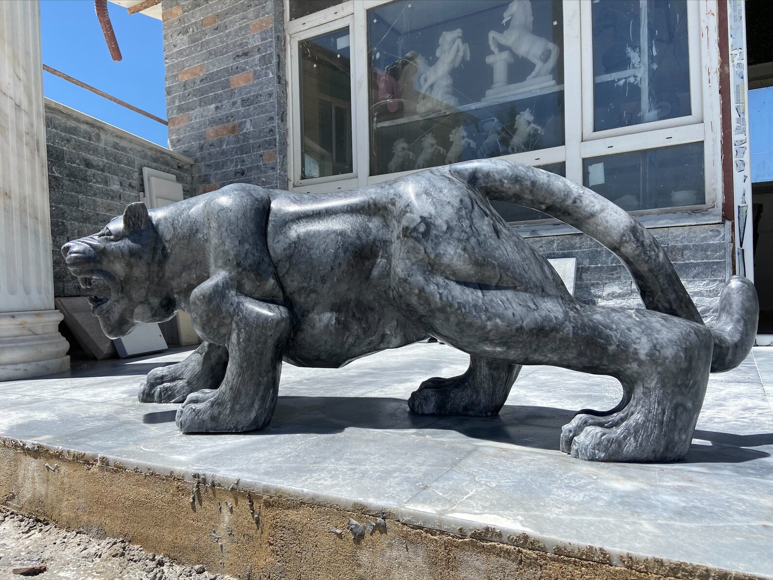 Large Tiger Statue Hand Carved From Marble Geninue Marble | Etsy