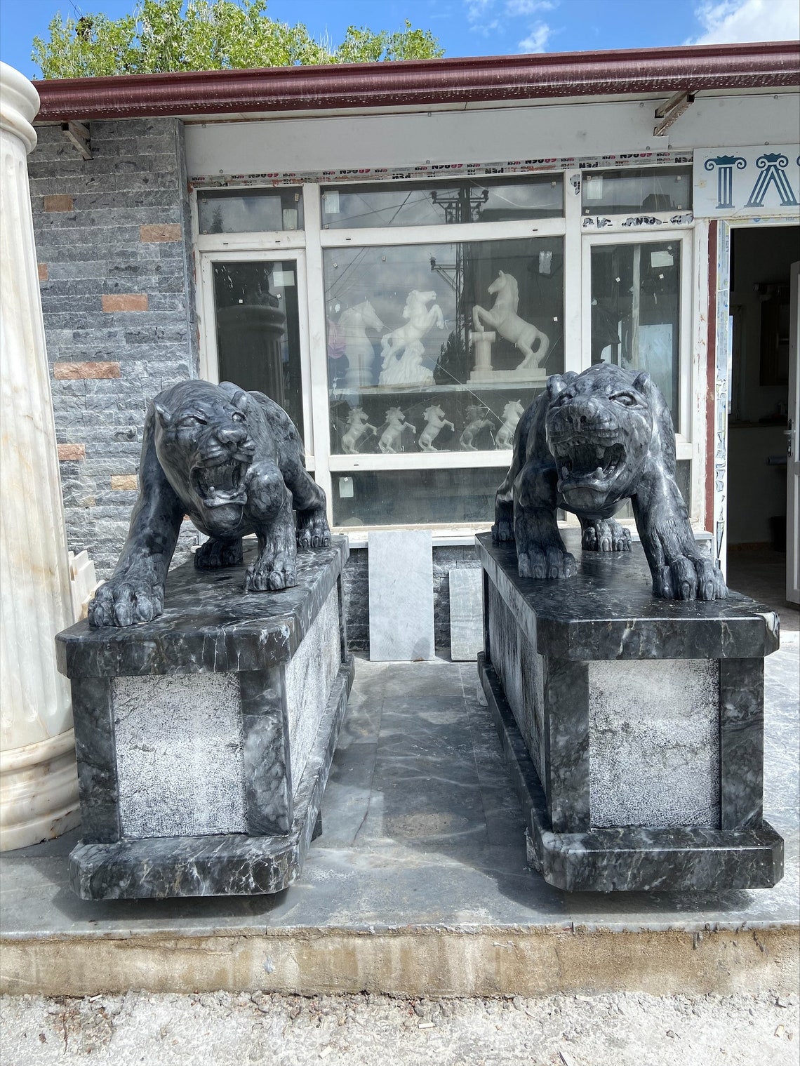 Large Tiger Statue Hand Carved From Marble Geninue Marble | Etsy