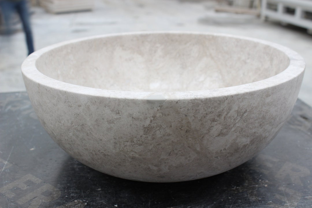 Natural Stone Tundra Beige Round Vessel Sink Elegant Handcrafted Beige ...
