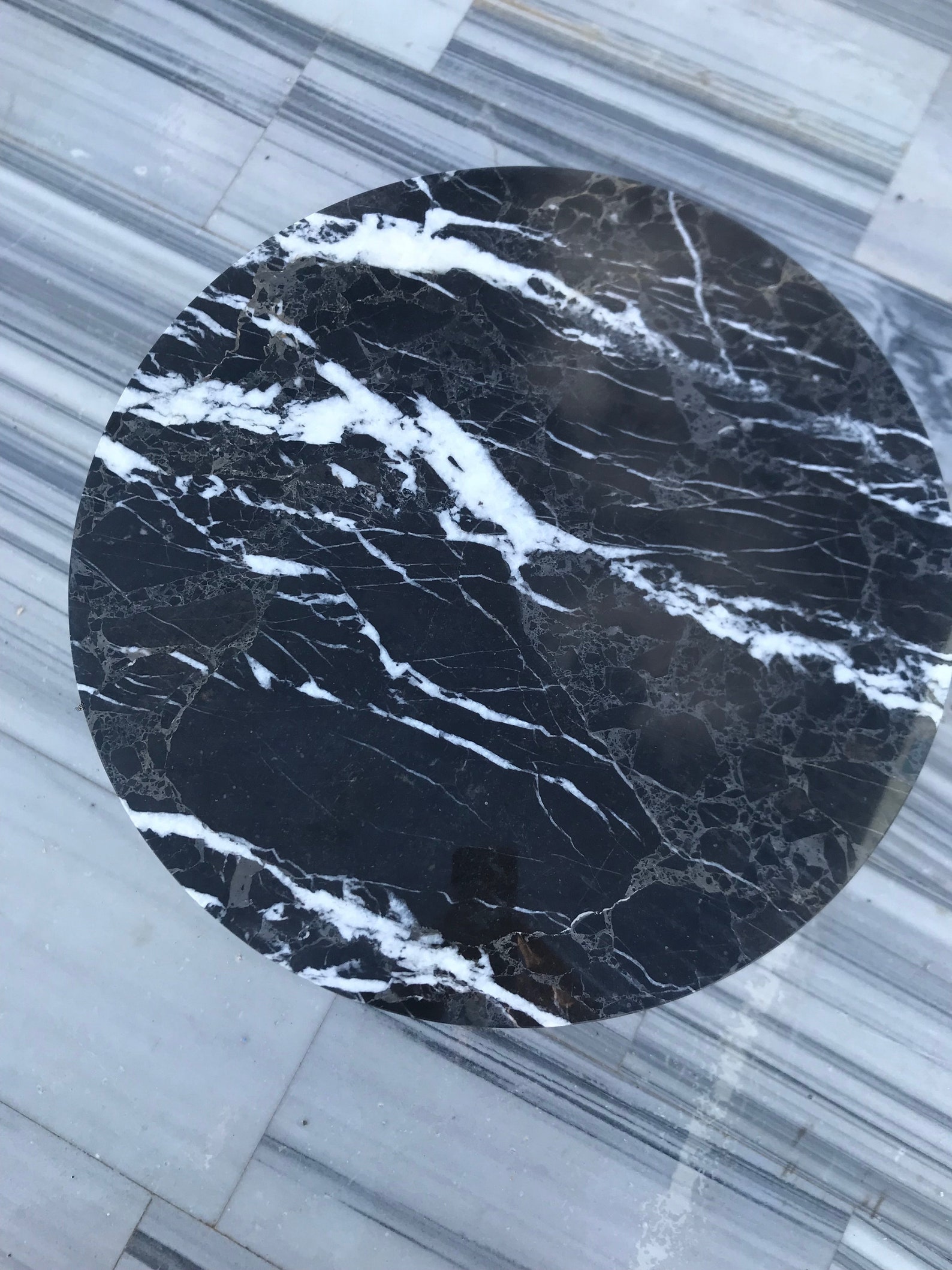 Smoke Grey Marble Round Side Table Luxury Home Near Sofa - Etsy