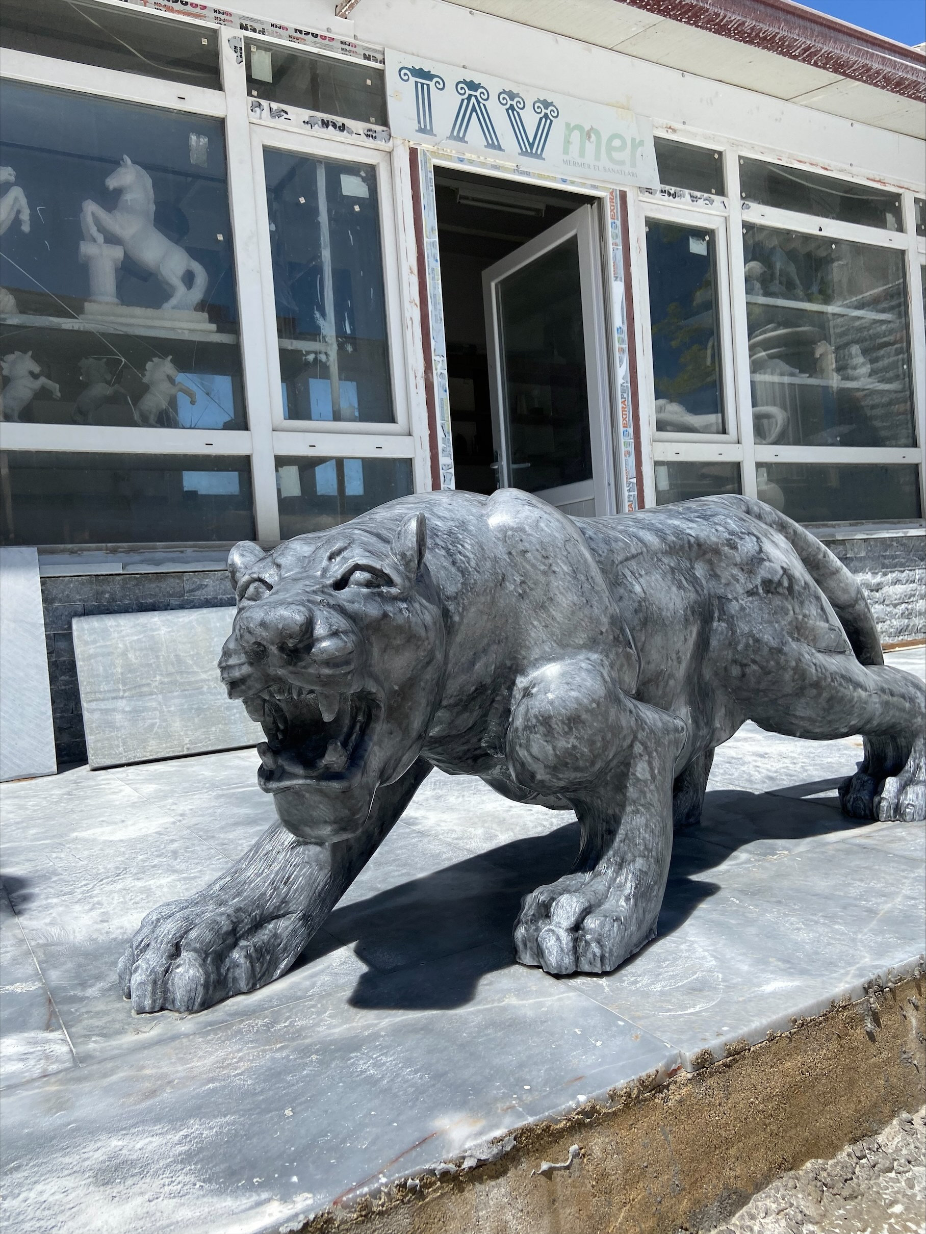Large Tiger Statue Hand Carved From Marble Geninue Marble | Etsy