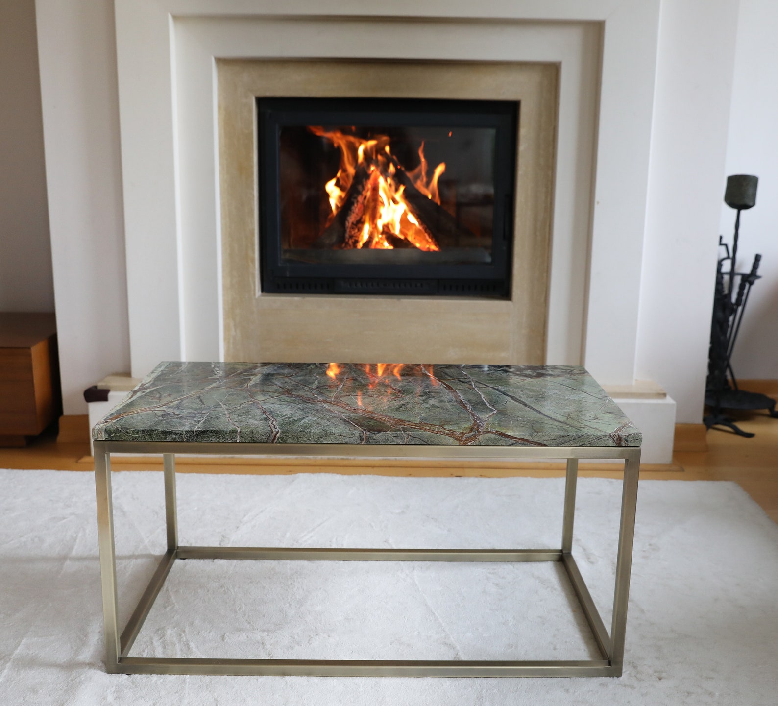 Rainforest Green Marble Coffee Table Brass Leg Marble Top - Etsy