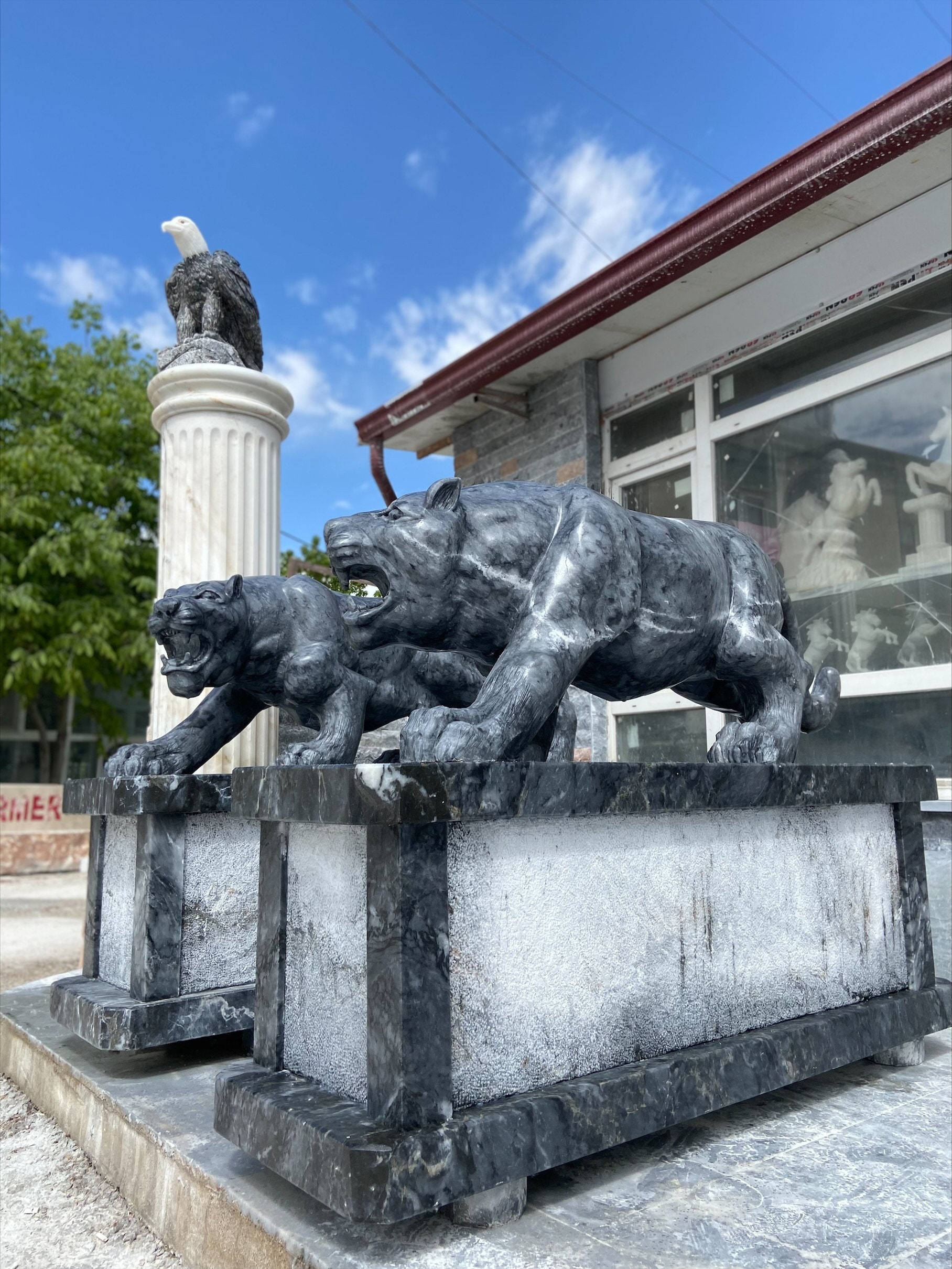 Large Tiger Statue Hand Carved From Marble Geninue Marble - Etsy