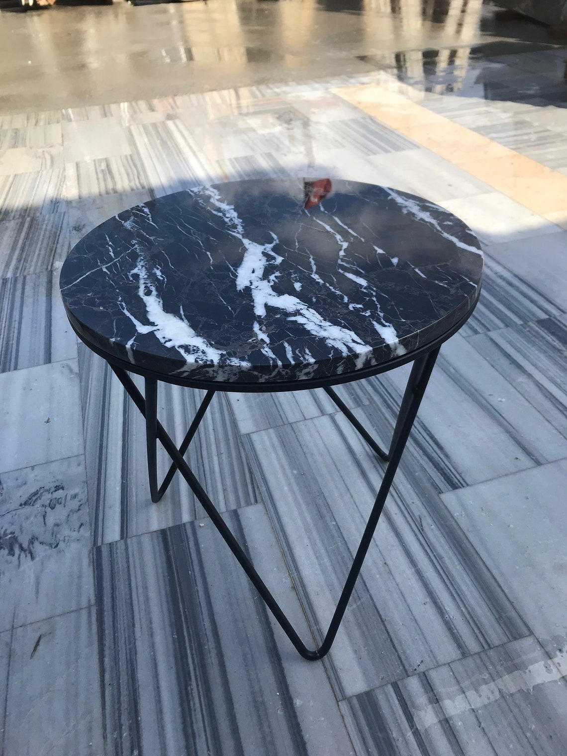 Smoke Grey Marble Round Side Table Luxury Home Near Sofa - Etsy
