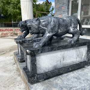 Large Tiger Statue Hand Carved From Marble, Geninue Marble Tiger ...