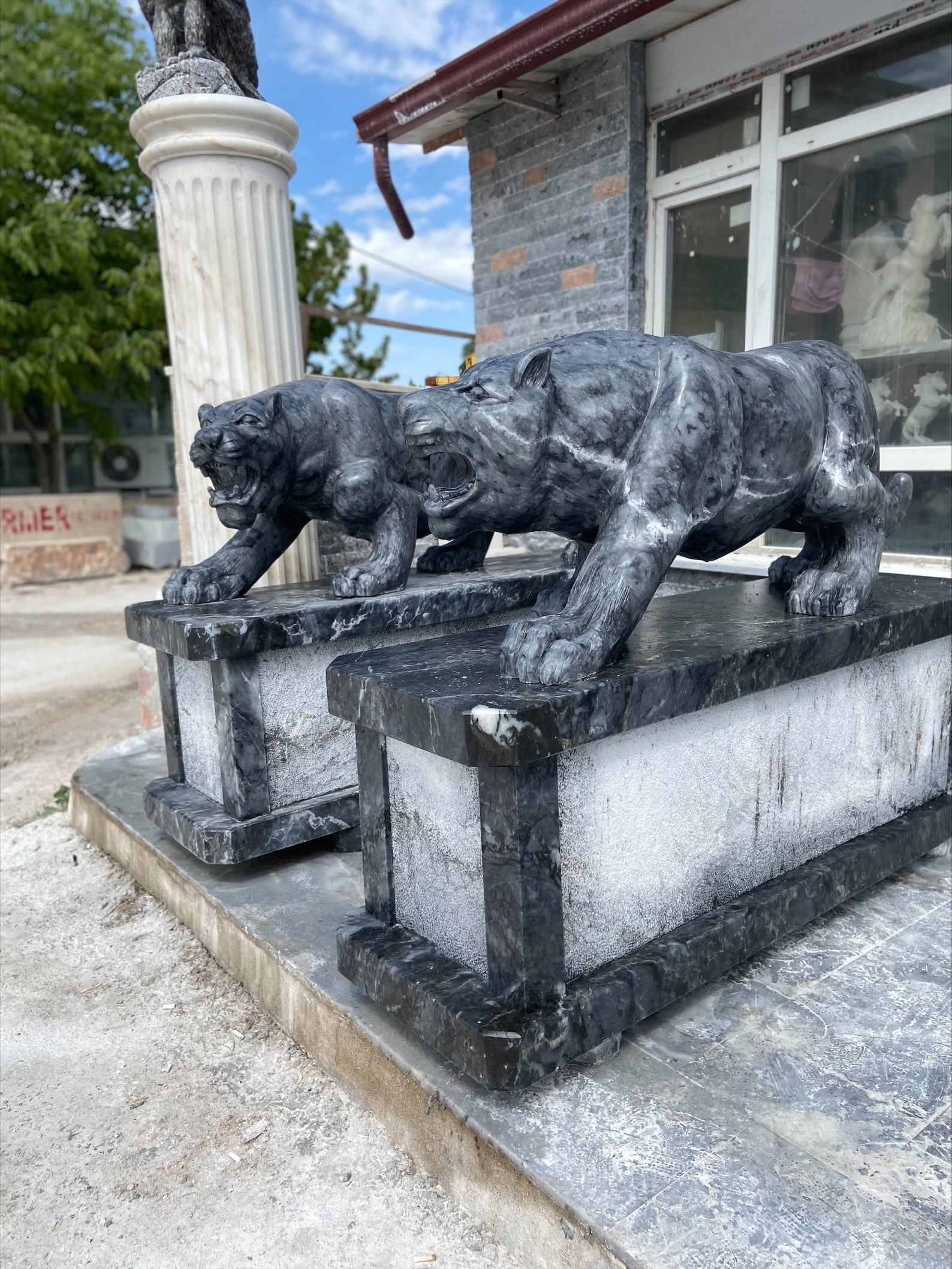 Large Tiger Statue Hand Carved From Marble Geninue Marble | Etsy