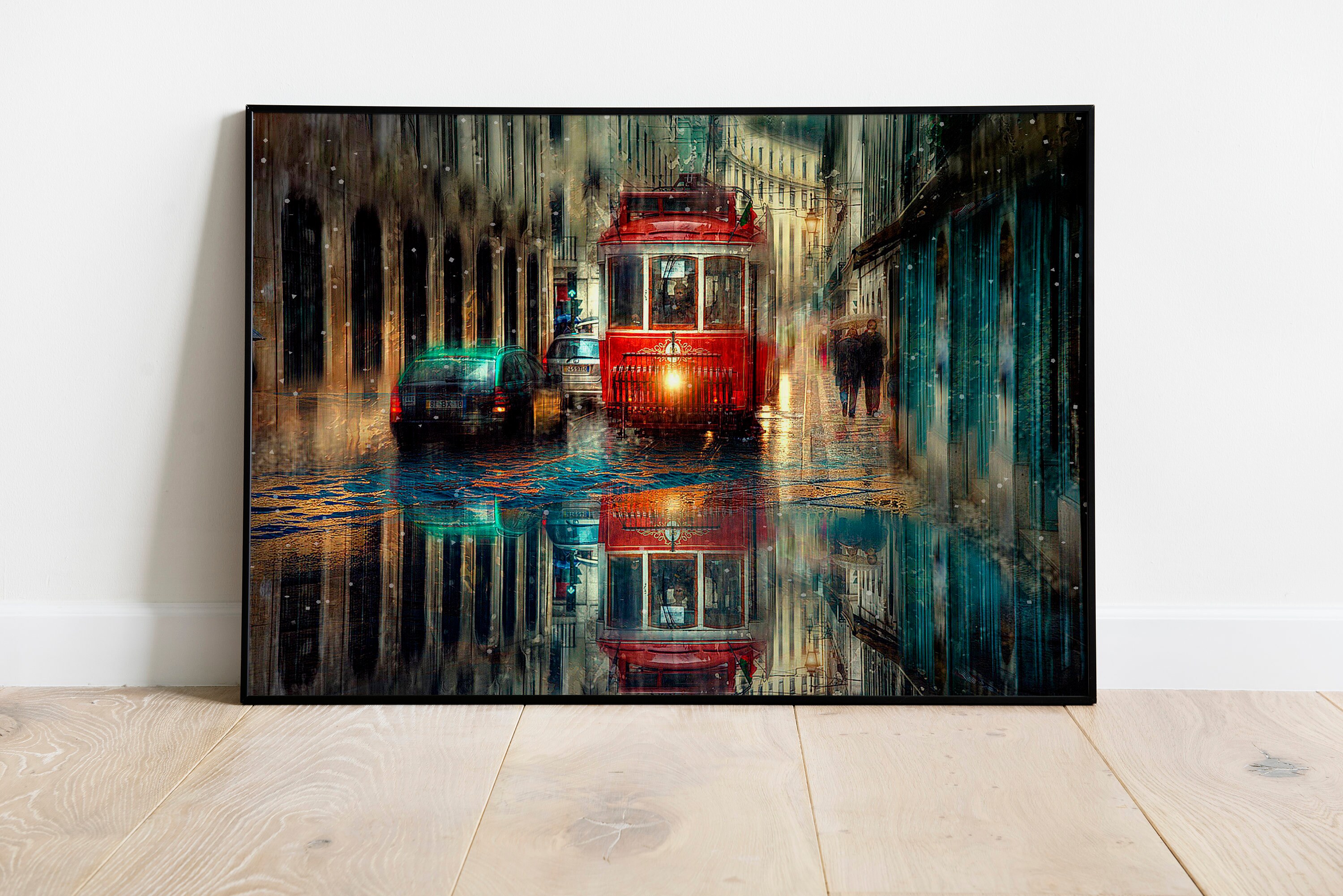 Wall Hangings Home Décor Old tram in the Cityscape Original Painting ...