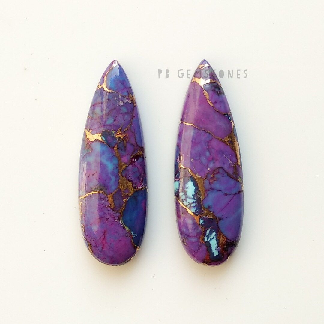 Copper Purple Turquoise Long Pear 10x30mm Smooth Cabochon - Etsy