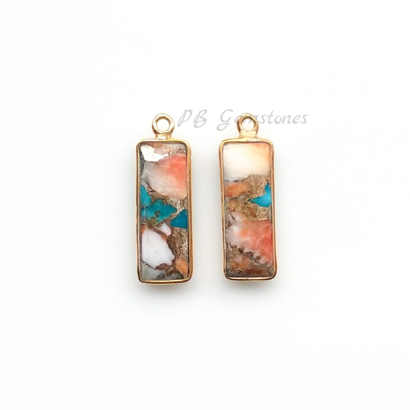 2 Pieces Spiny Oyster Copper Turquoise 6x18mm Rectangle Shape | Etsy