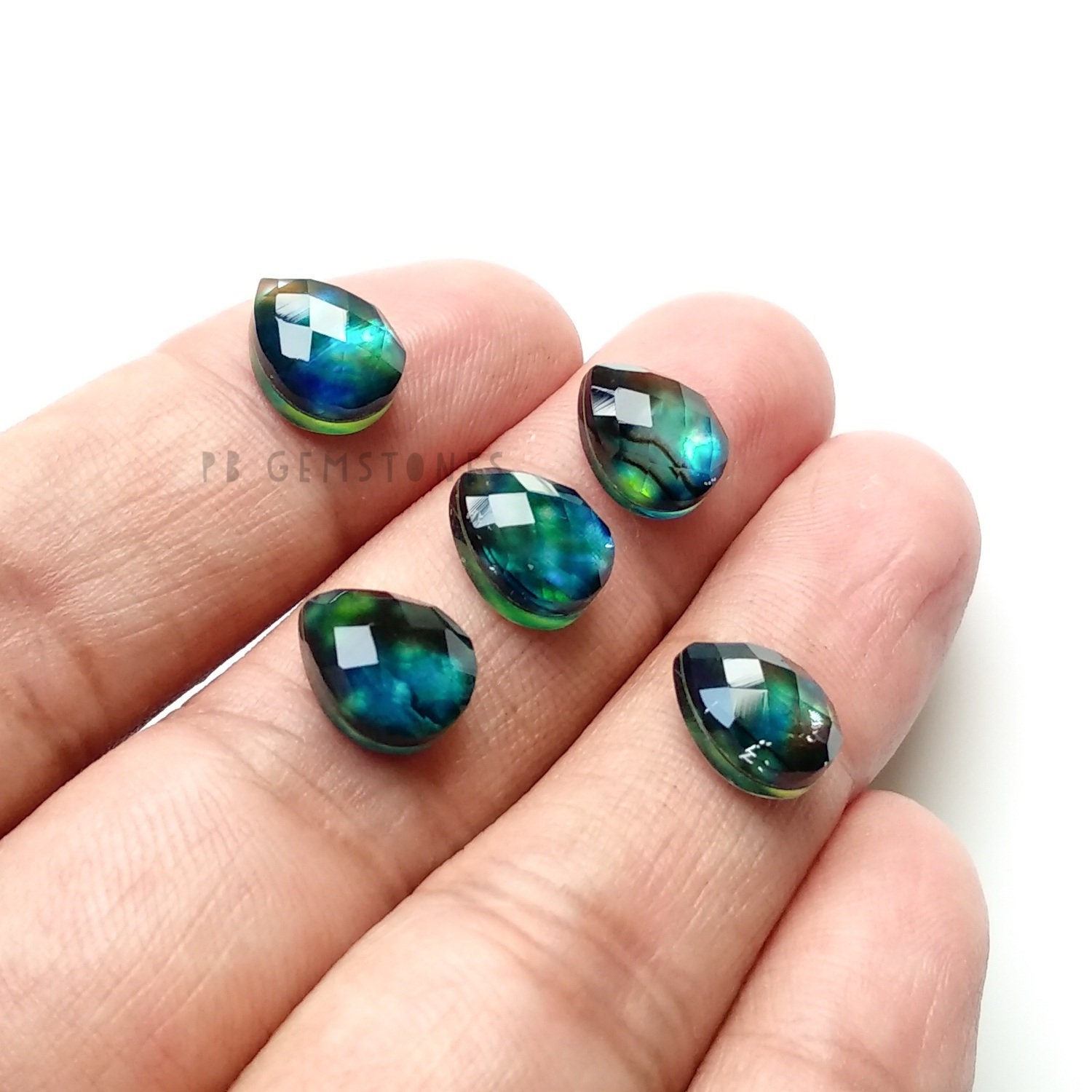 8x10mm Green Abalone Doublet Quartz Pear Faceted Cut Cabochon - Etsy