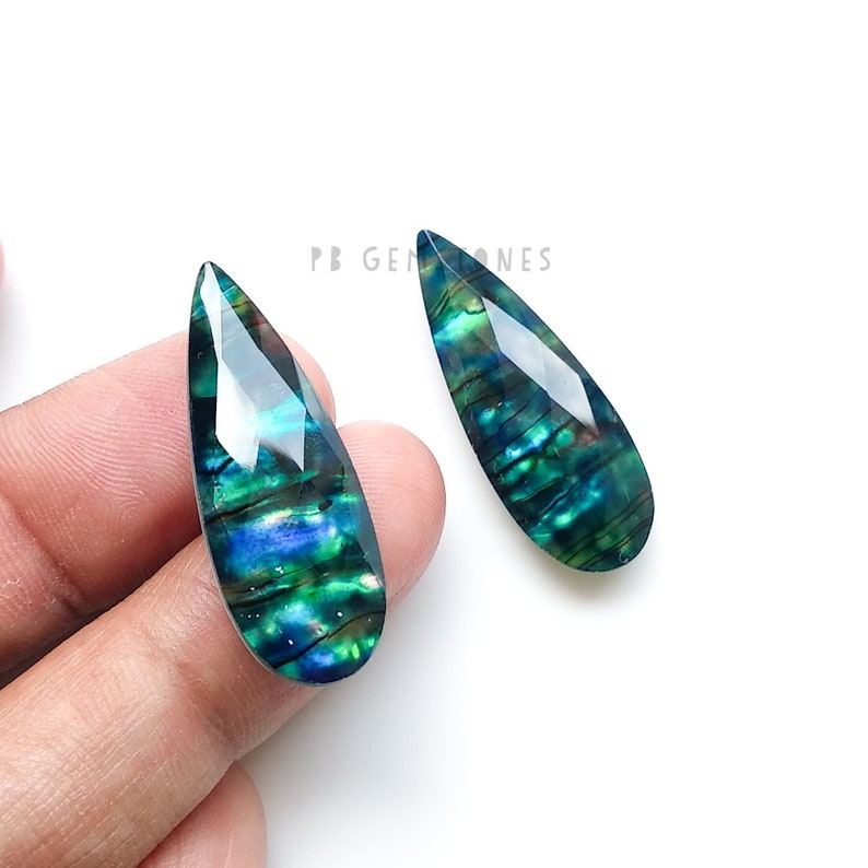 1 Pair Faceted Green Abalone Doublet Quartz 11x31 Mm Long Pear - Etsy