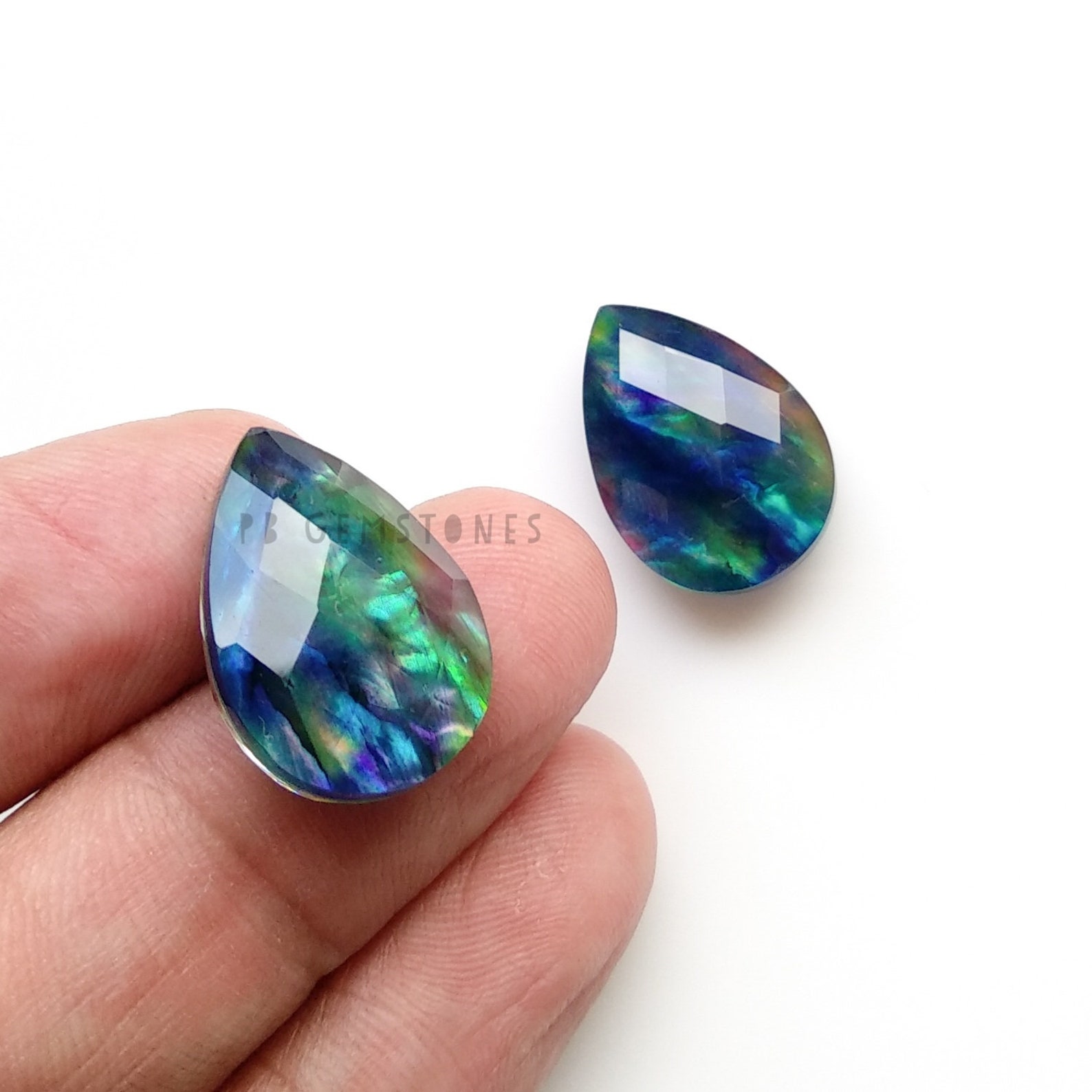 14x20 Mm Pear Cut Faceted Abalone Doublet Quartz Briolette - Etsy