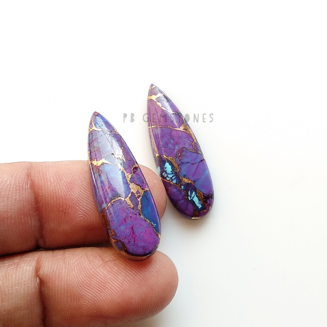 Copper Purple Turquoise Long Pear 10x30mm Smooth Cabochon | Etsy