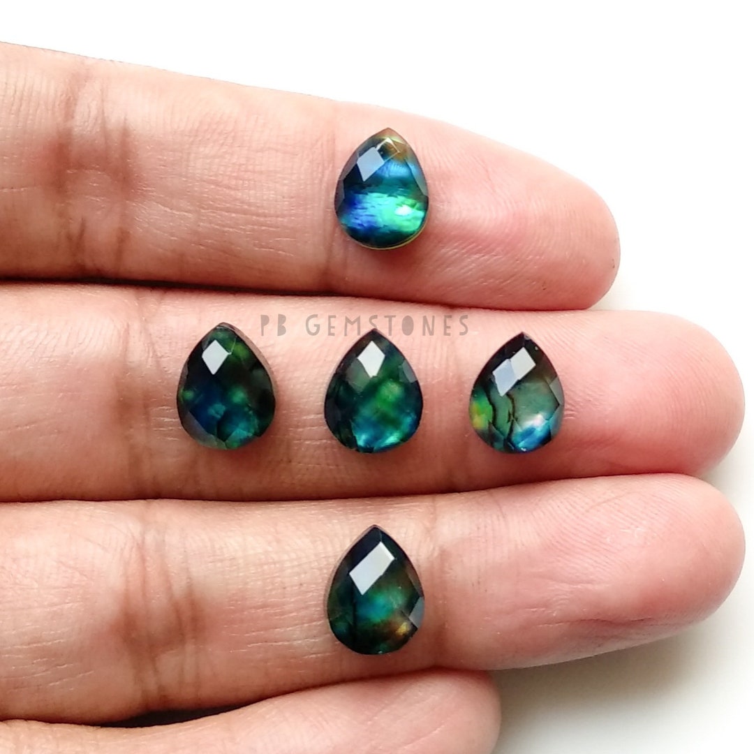 8x10mm Green Abalone Doublet Quartz Pear Faceted Cut Cabochon - Etsy