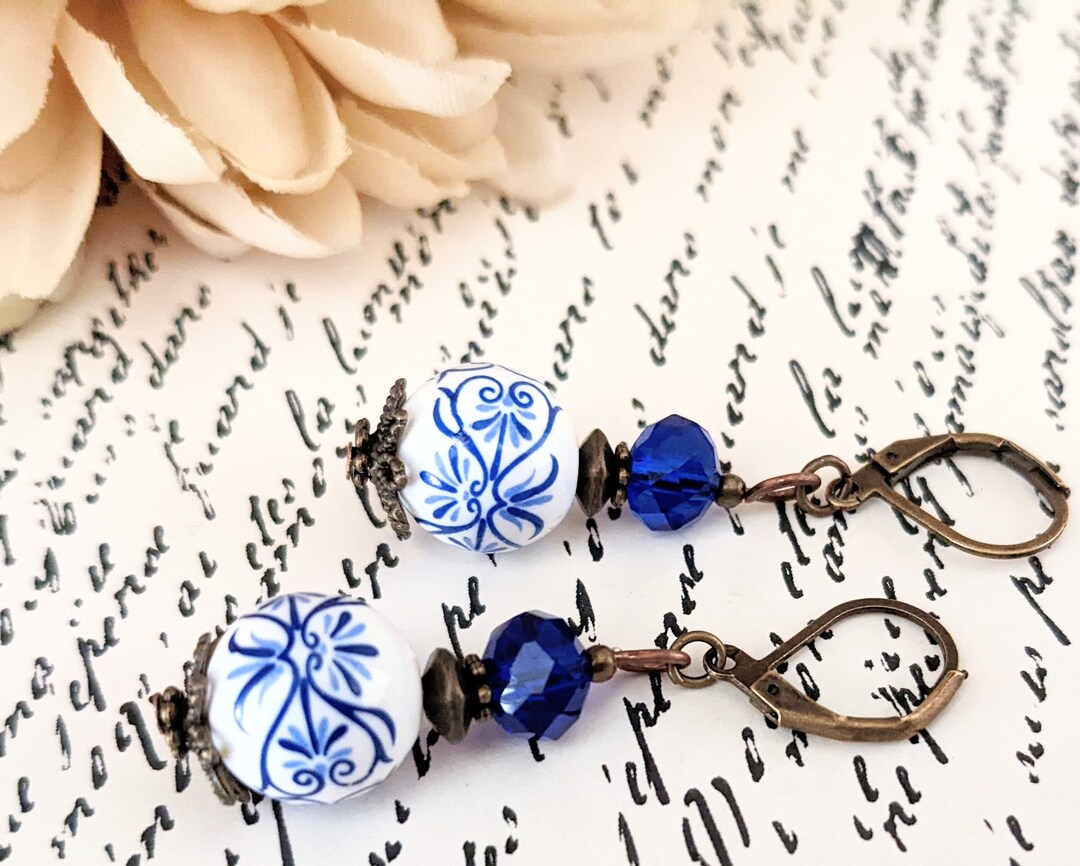 Delft Blue Earrings Dangle, Ceramic Earrings Sustainable Jewelry ...