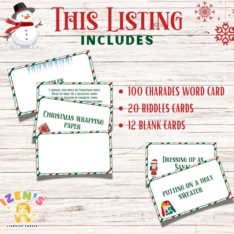 Christmas Charades Printable, Family Christmas Card Games, Group Party ...