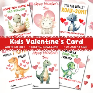 Printable Dinosaur Valentine's Cards, Kids Valentine Card, Dog Gift ...