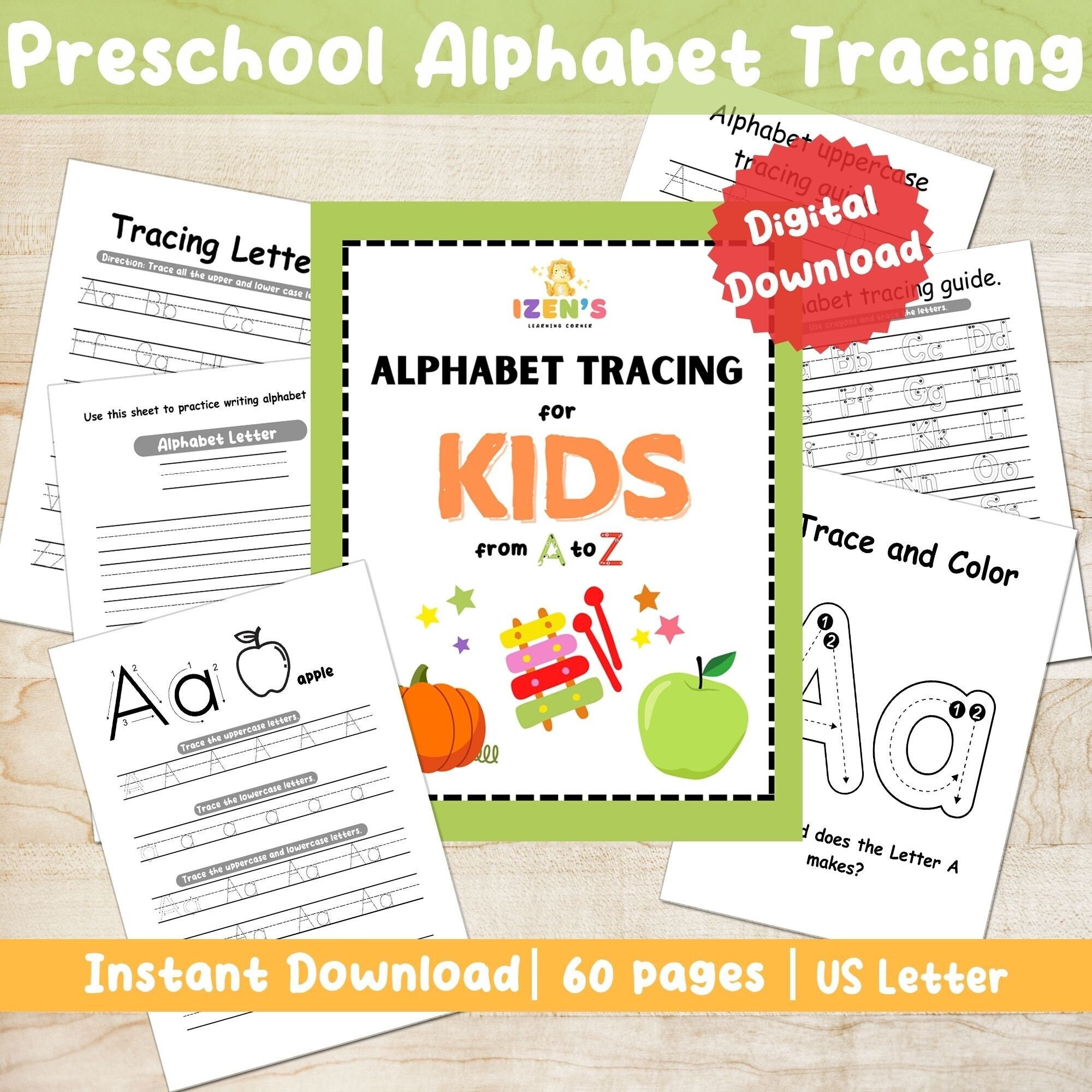 Alphabet Handwriting Practice Toddler Tracing Worksheets, Homeschool ...