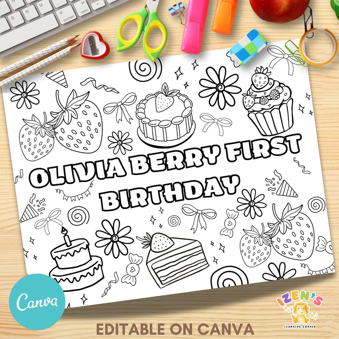 Editable Berry First Birthday Coloring Pages, Printable Berry 1st ...