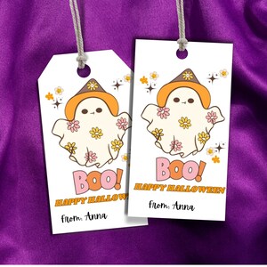 EDITABLE Retro Cute Ghost Halloween Favor Tag, Boho Boo Basket Tag ...