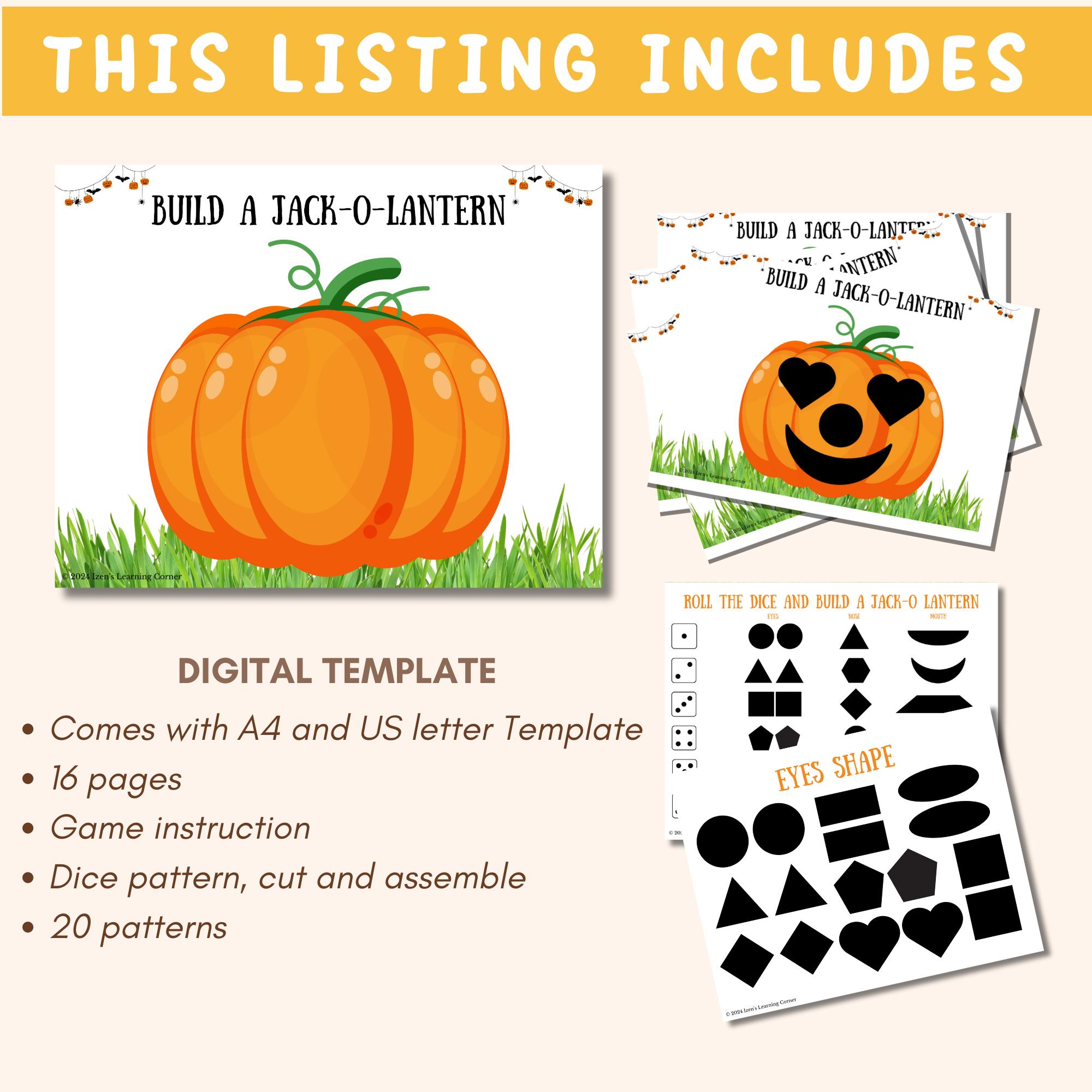 Build a Jack-o-lantern Face Dice Game Printable, Learning Shapes ...
