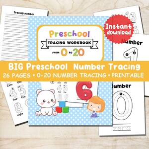 Preschool Number Tracing Worksheet /0-20 Number Handwriting Practice ...