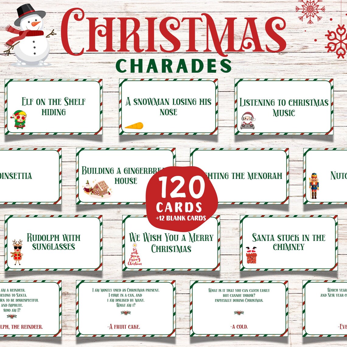Christmas Charades Printable, Family Christmas Card Games, Group Party ...
