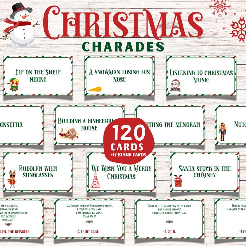 Christmas Charades Printable, Family Christmas Card Games, Group Party ...
