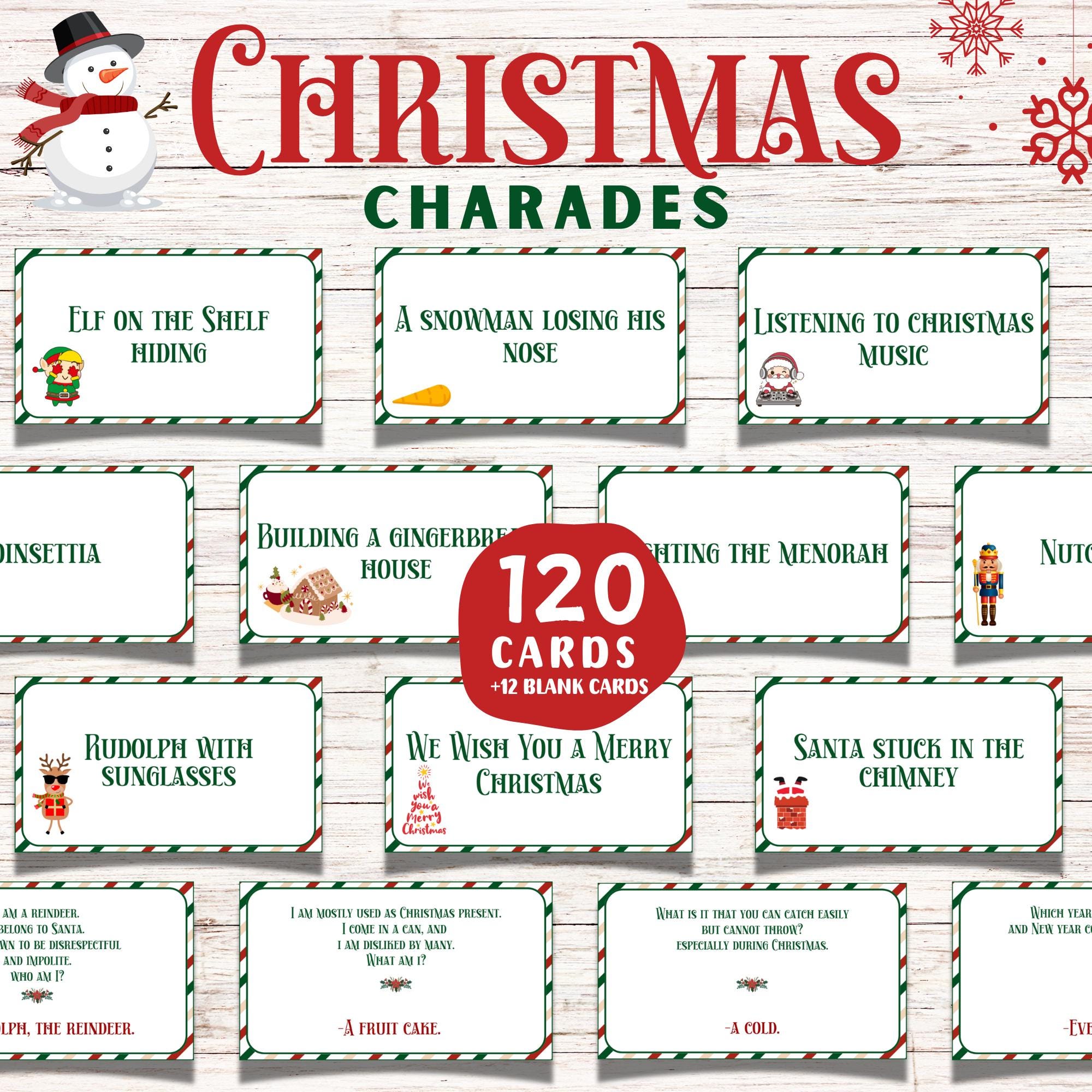 Christmas Charades Printable, Family Christmas Card Games, Group Party ...