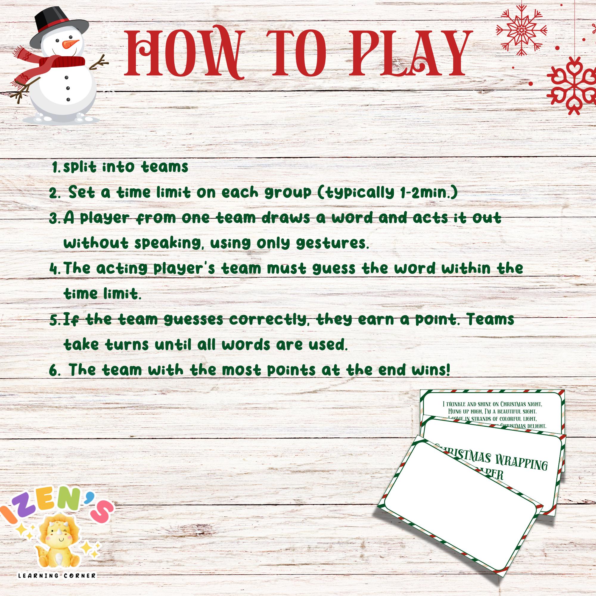 Christmas Charades Printable, Family Christmas Card Games, Group Party ...