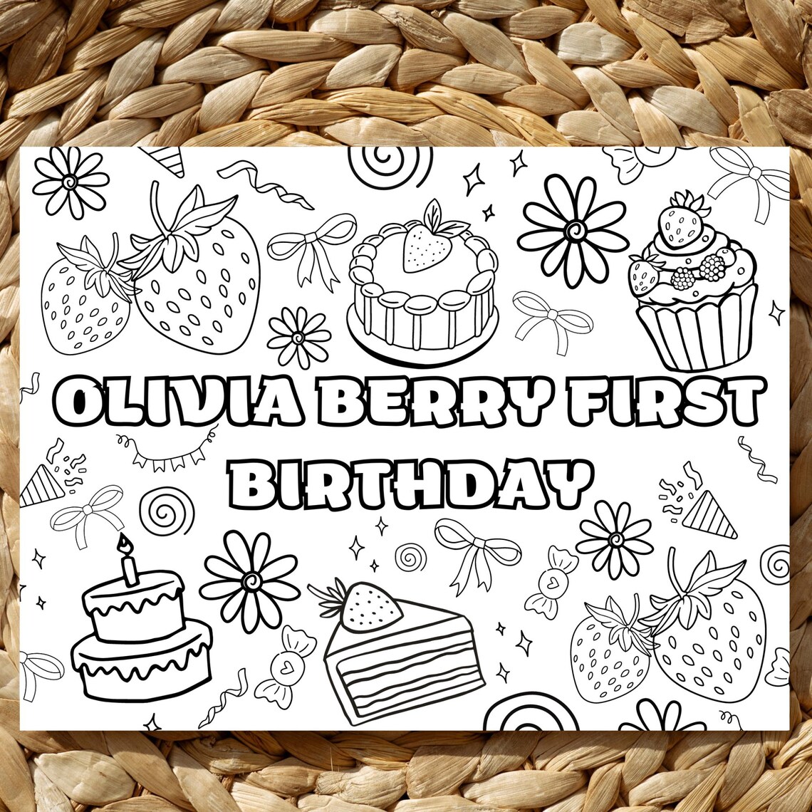 Editable Berry First Birthday Coloring Pages, Printable Berry 1st ...