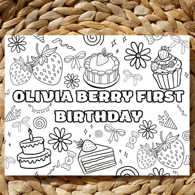 Editable Berry First Birthday Coloring Pages, Printable Berry 1st ...