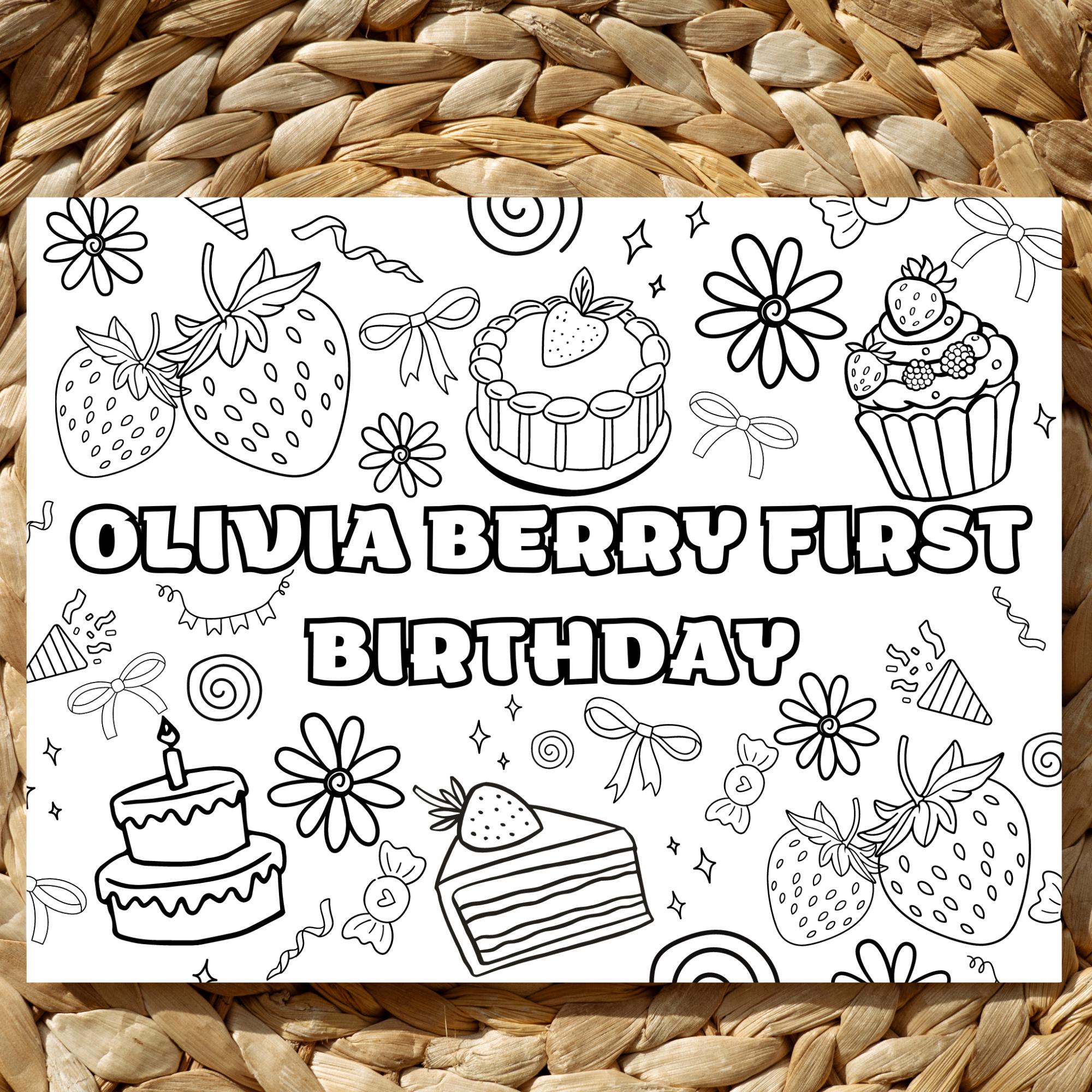 Editable Berry First Birthday Coloring Pages, Printable Berry 1st ...