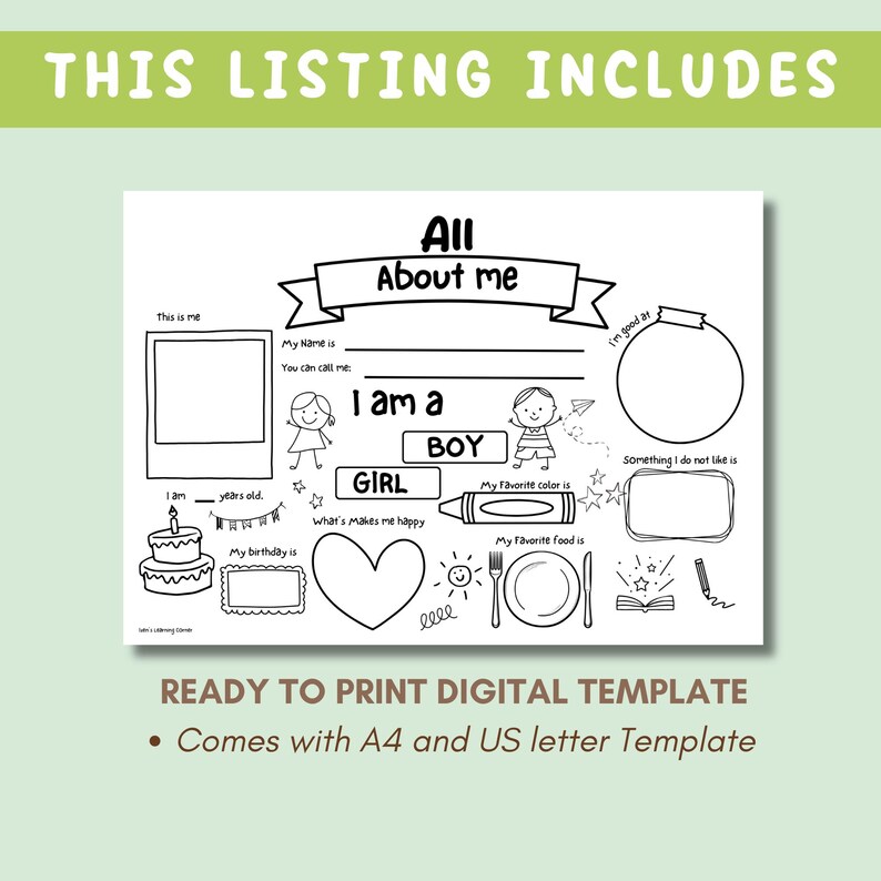 Preschool All About Me Printable, Get to Know Me Handouts, Favorite ...