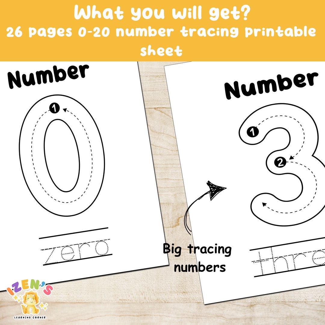 Preschool Number Tracing Worksheet /0-20 Number Handwriting Practice ...