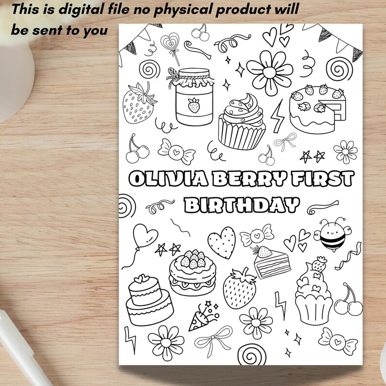 Editable Berry First Birthday Coloring Pages, Printable Berry 1st ...