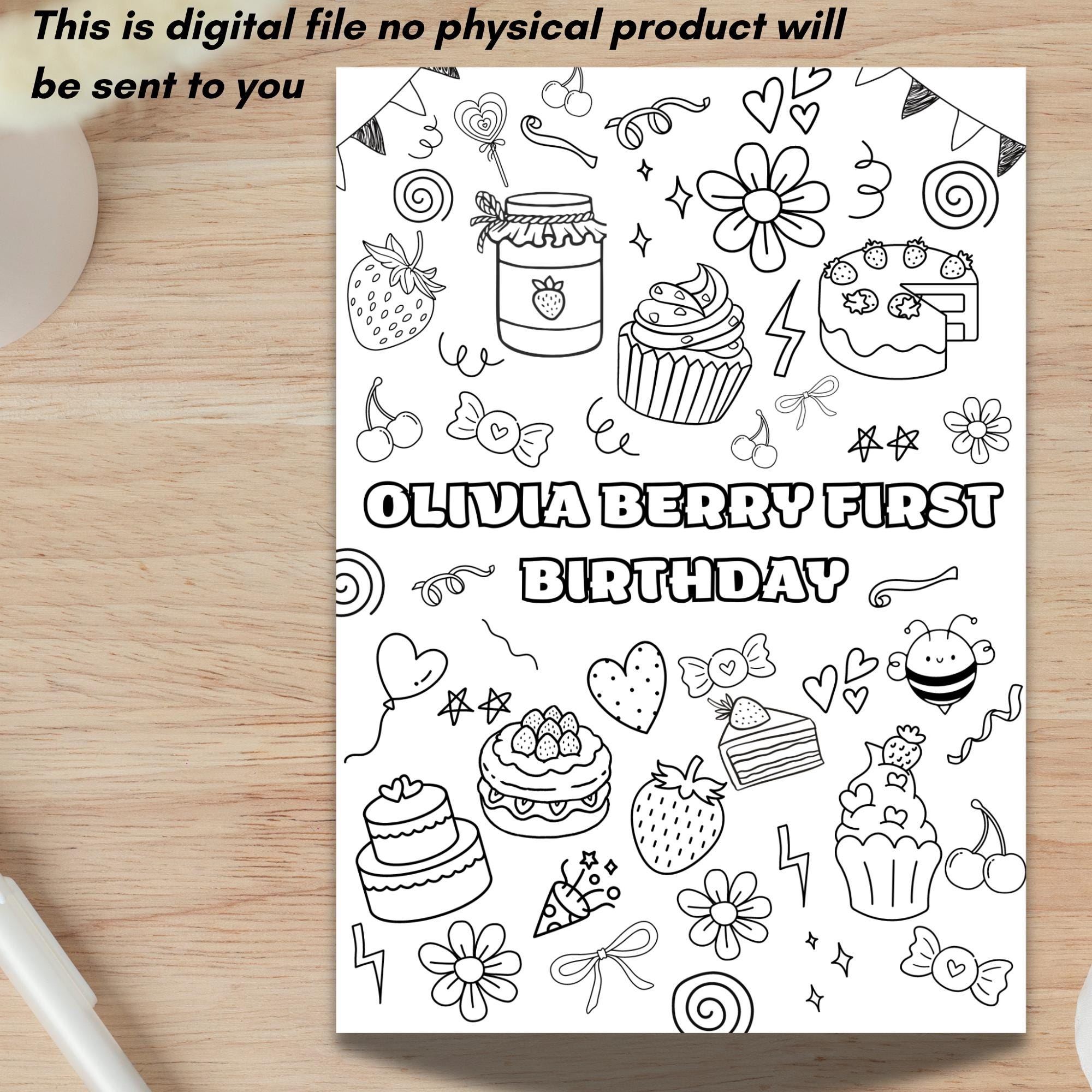 Editable Berry First Birthday Coloring Pages, Printable Berry 1st ...