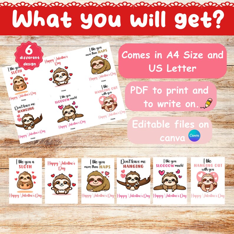 Printable Sloth Valentines Day Card, Student Valentine Card, Sloth Gift ...