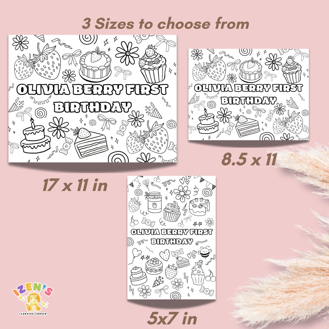 Editable Berry First Birthday Coloring Pages, Printable Berry 1st ...